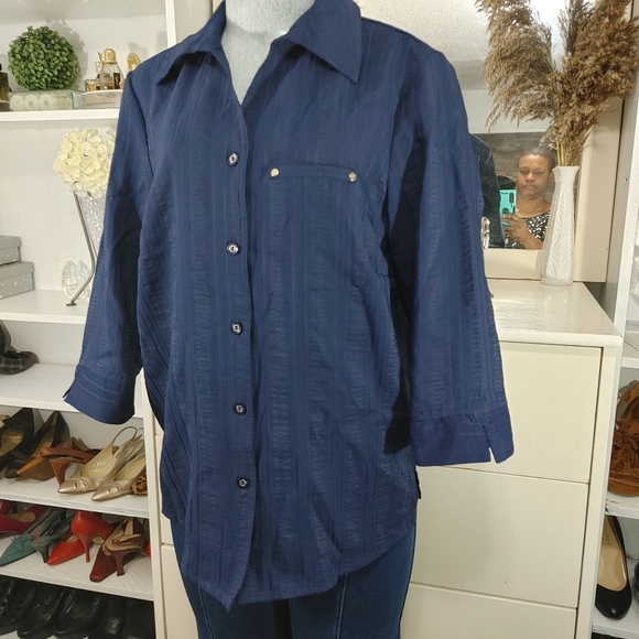 Carrol Reed | Tops | Carroll Reed 34 Sleeve Blouse Dark Blue Size 8 ...